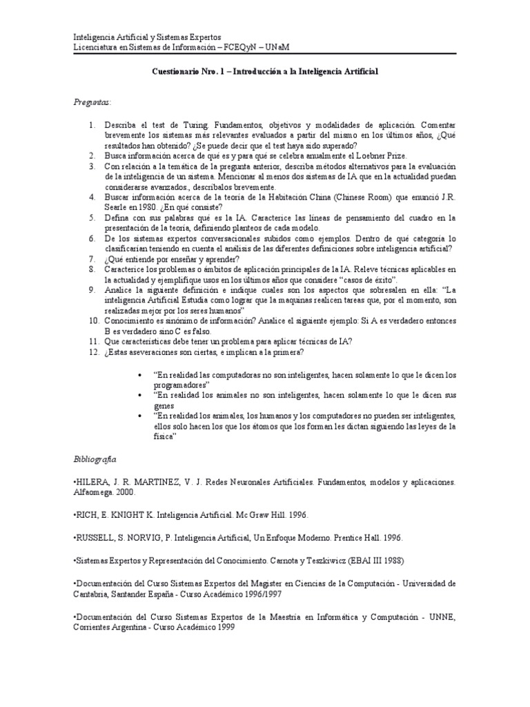Preguntas Guia Inteligencia Artificial - Introduccion | PDF ...