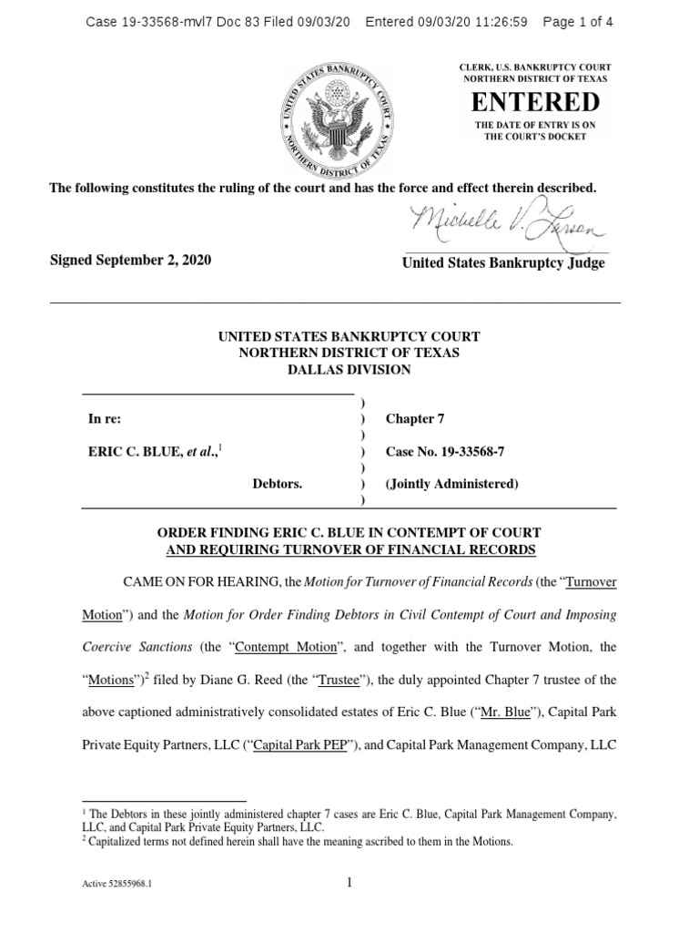 83 Order Finding Eric C. Blue in Contempt of Court and Requiring ...