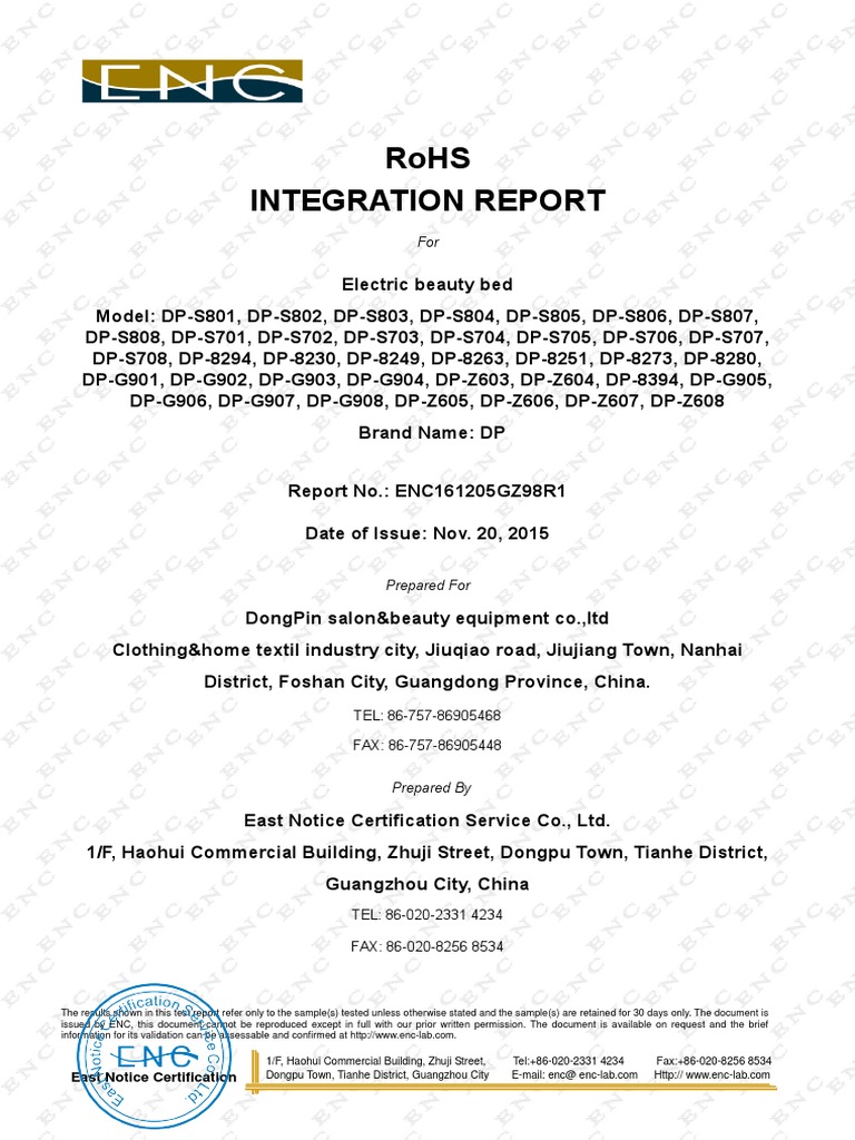 Rohs Integration Report: East Notice Certification | PDF | Pollution ...
