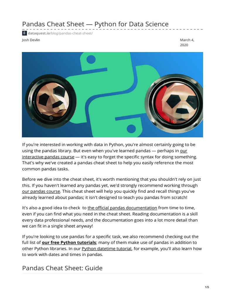 Pandas Cheat Sheet - Python For Data Science | PDF | Comma Separated Values | Json