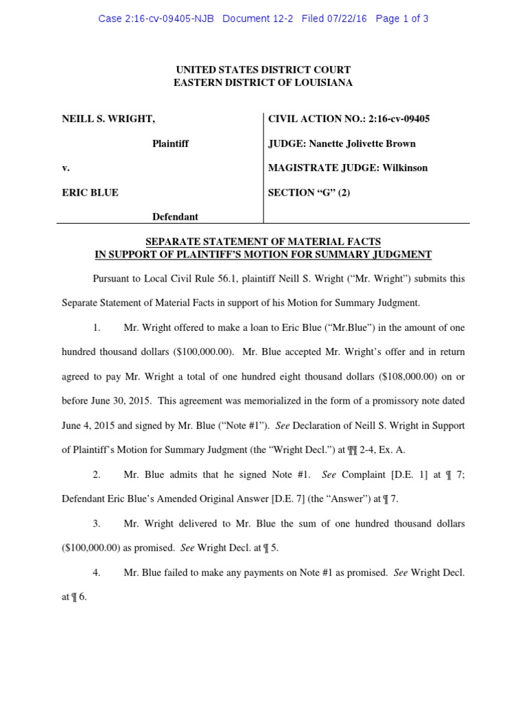 Uncontested Facts in Loan Dispute Case | PDF | Summary Judgment ...