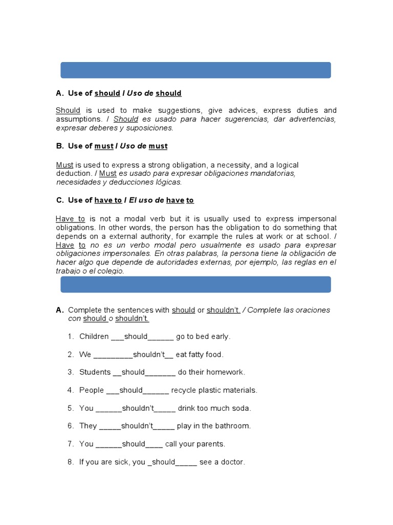 A. Use of Should / Uso de Should | PDF