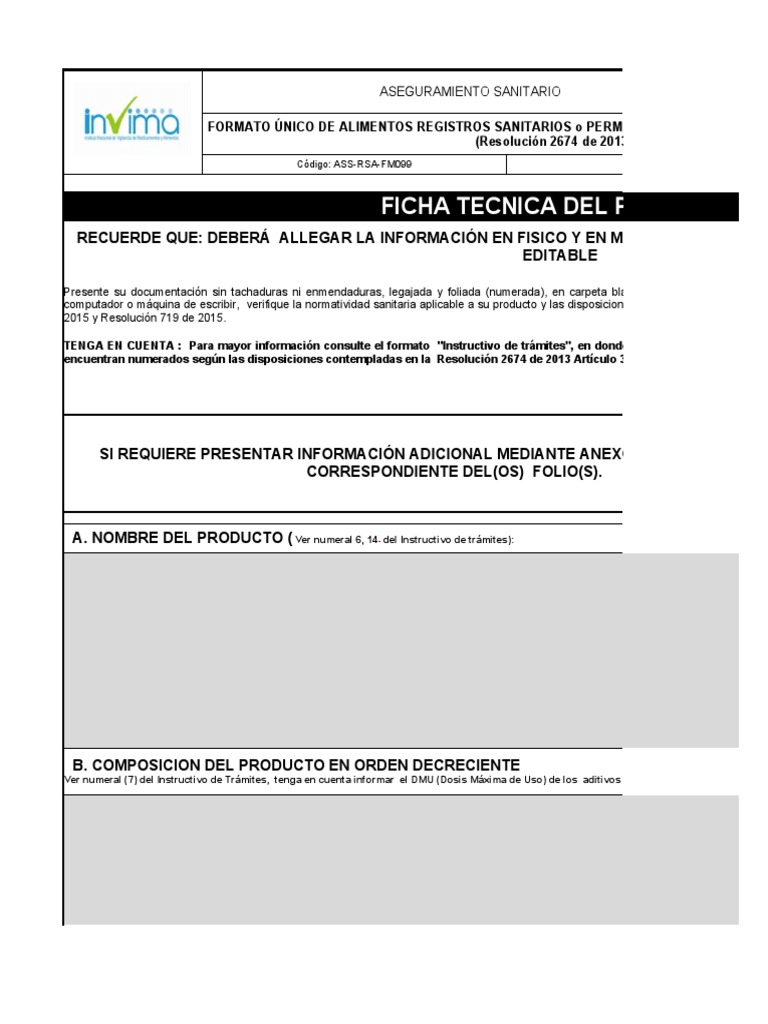 Formato Ficha Tecnica Invima | PDF | Informática y tecnología de la ...