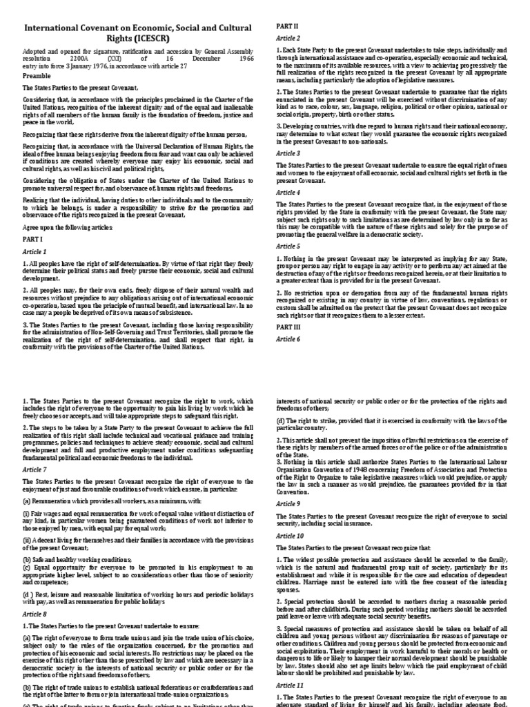 ICESCR Article 2 Summary | PDF | Human Rights | Constitutional Amendment