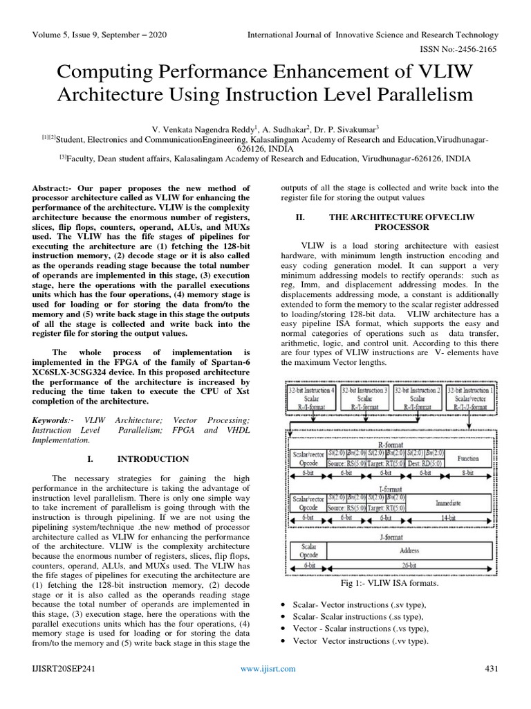 Computing Performance Enhancement Of Vliw Architecture Using Instruction Level Parallelism Pdf