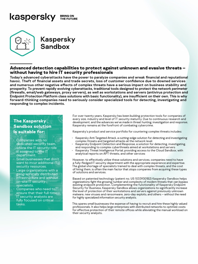 Kaspersky Sandbox Product Brief en | PDF | Computer Security | Security