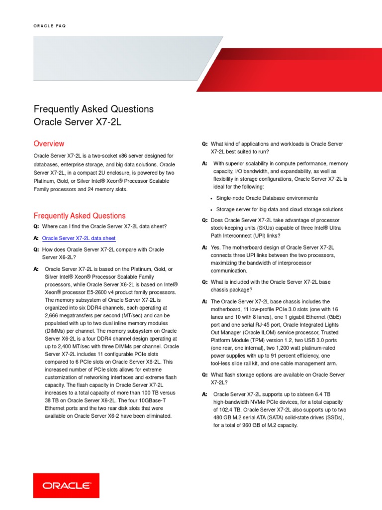 Frequently Asked Questions Oracle Server X7-2L | PDF | Computer ...