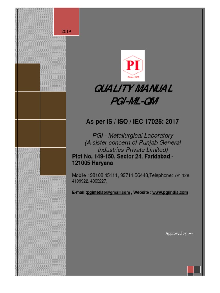 Quality Manual Pgi-Ml-Qm: As Per IS / ISO / IEC 17025: 2017 | Download Free PDF | Calibration ...