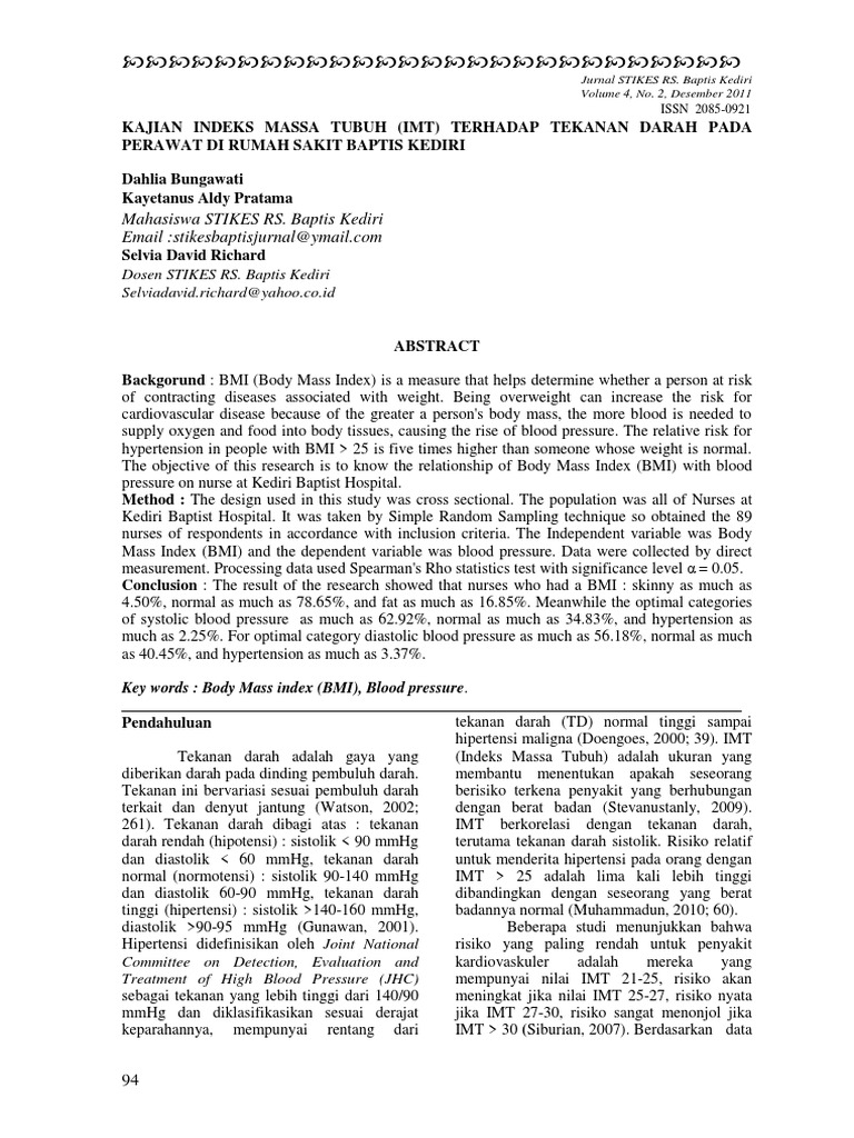 Kajian Indeks Massa Tubuh Imt Terhadap T | PDF | Body Mass Index ...