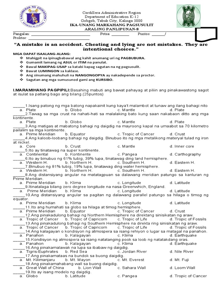 1st Grading AP8 Exam | PDF