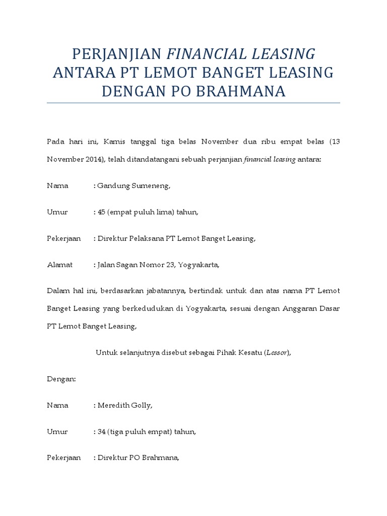 Perjanjian Leasing | PDF | Pengelolaan Keuangan & Uang
