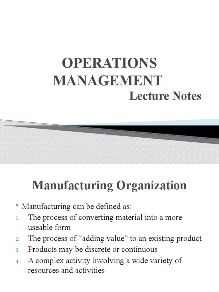 Operations Management: Lecture Notes | PDF | Operations Management ...