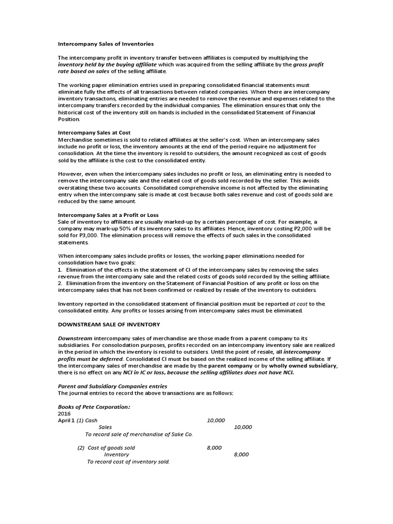 Intercompany Sales of Inventories | PDF | Consolidation (Business ...