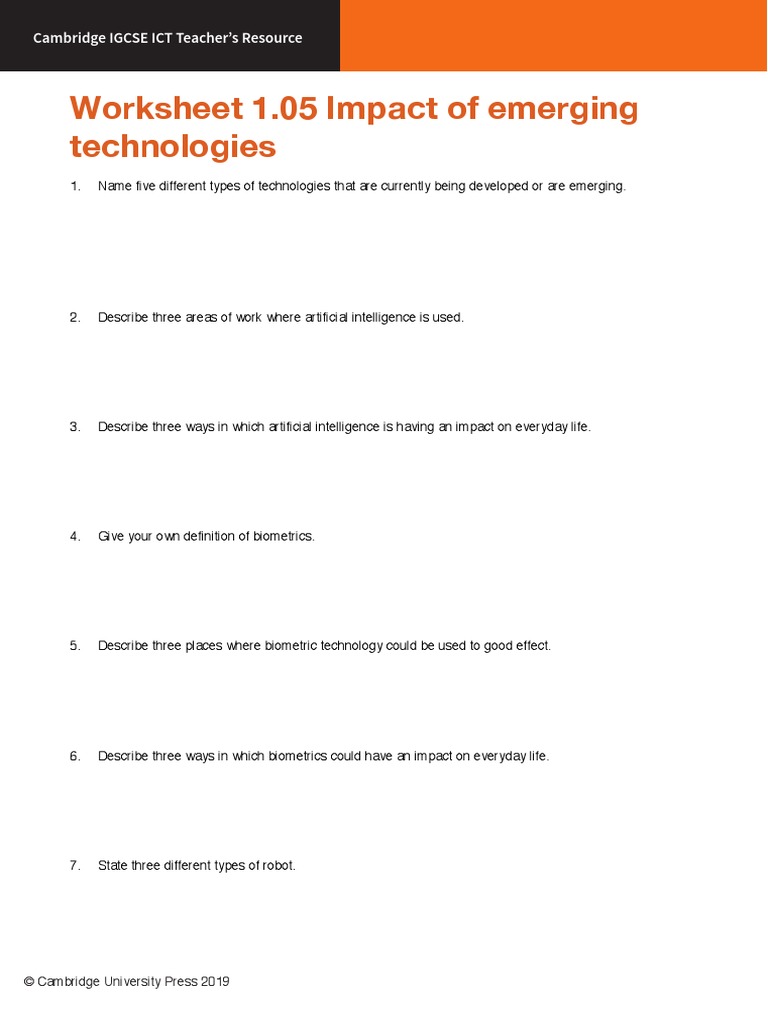 Worksheet 1.05 Impact of Emerging Technologies: Cambridge IGCSE ICT ...