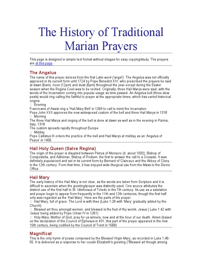 The History of Traditional Marian Prayers | PDF | Mary, Mother Of Jesus ...