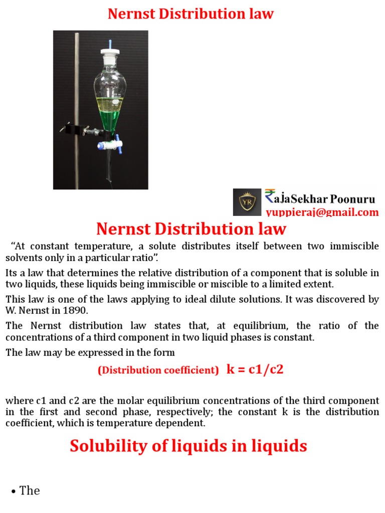 Nernst Distribution Law and Solubility | PDF | Solution | Solvent