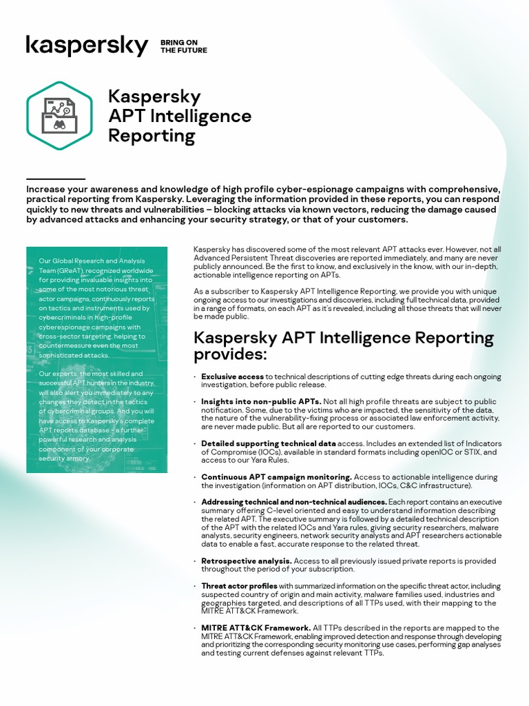 Kaspersky APT Intelligence Reporting Provides | PDF | Computer Security | Security
