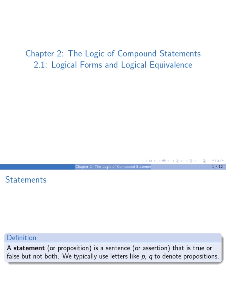 The Logic and Compound Statements | PDF | Proposition | Logic