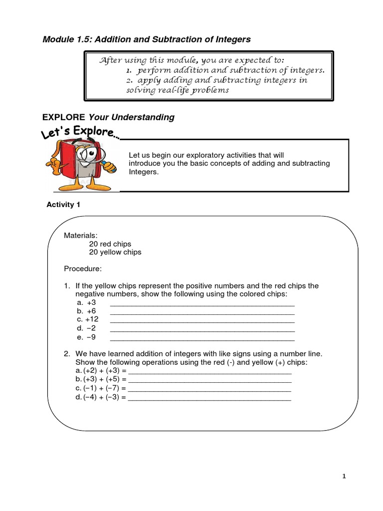 Module 1 5 Addition And Subtraction Of Integers Explore Your