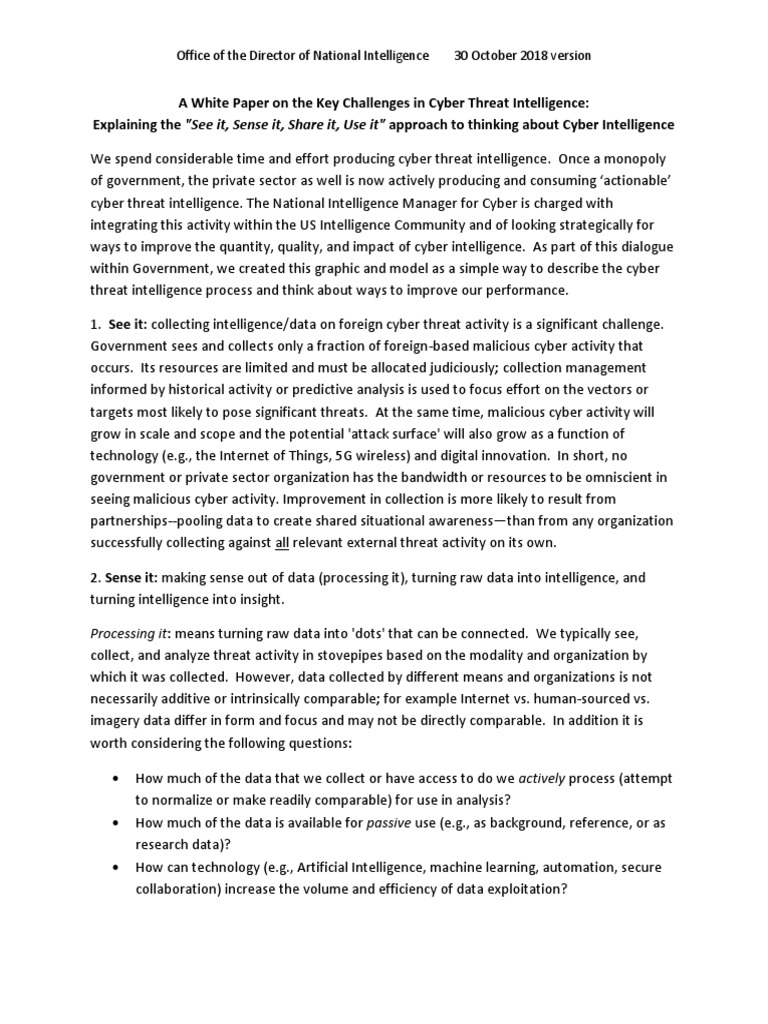 White Paper On Cyber Threat Intelligence ODNI Banner 10 30 2018 | PDF ...