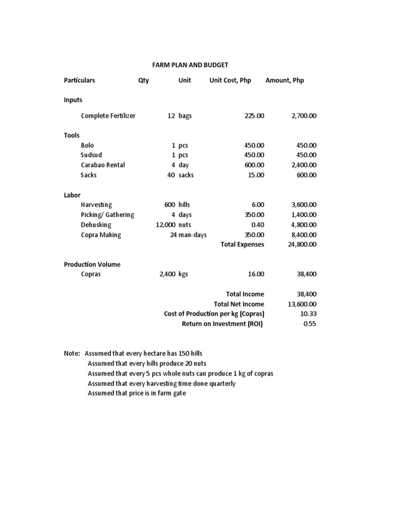 Coconut-Farm Plan and Budget | PDF