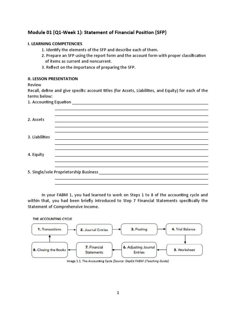 FABM2 Module 01 (Q1-W1) | PDF | Balance Sheet | Equity (Finance)