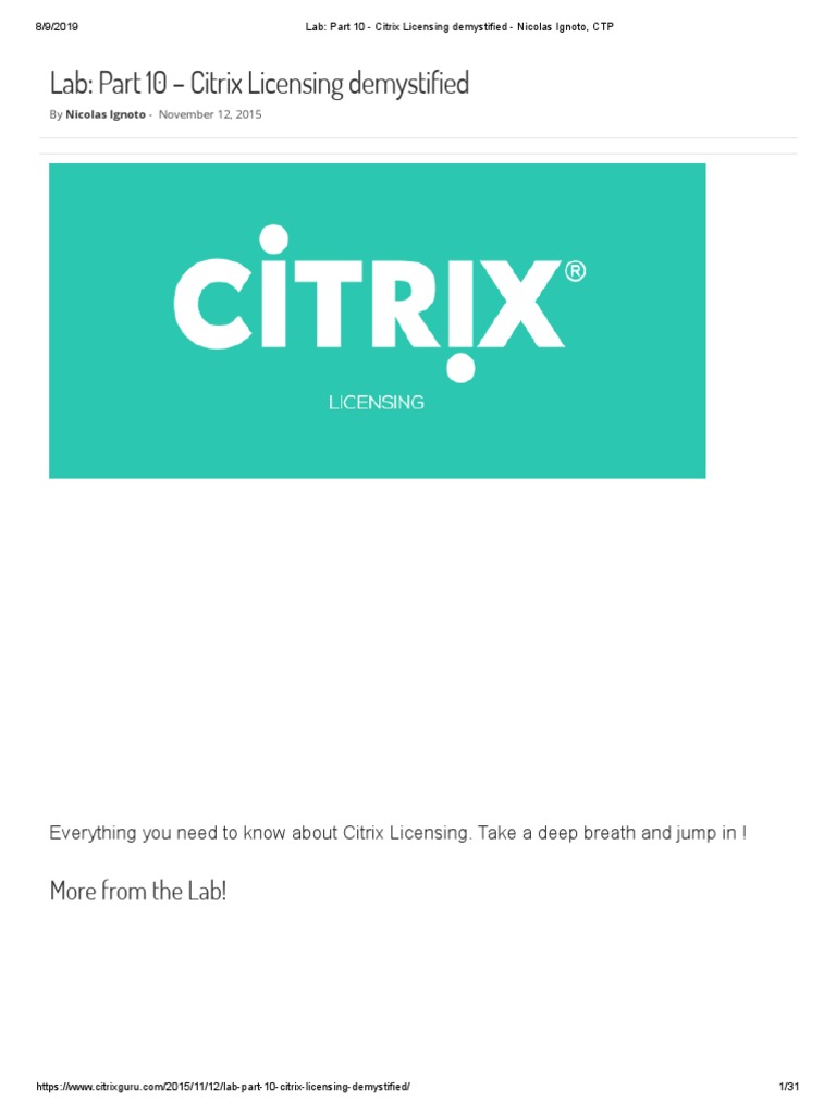Lab - Part 10 - Citrix Licensing Demystified - Nicolas Ignoto, CTP PDF | PDF | Hyper V | Citrix ...