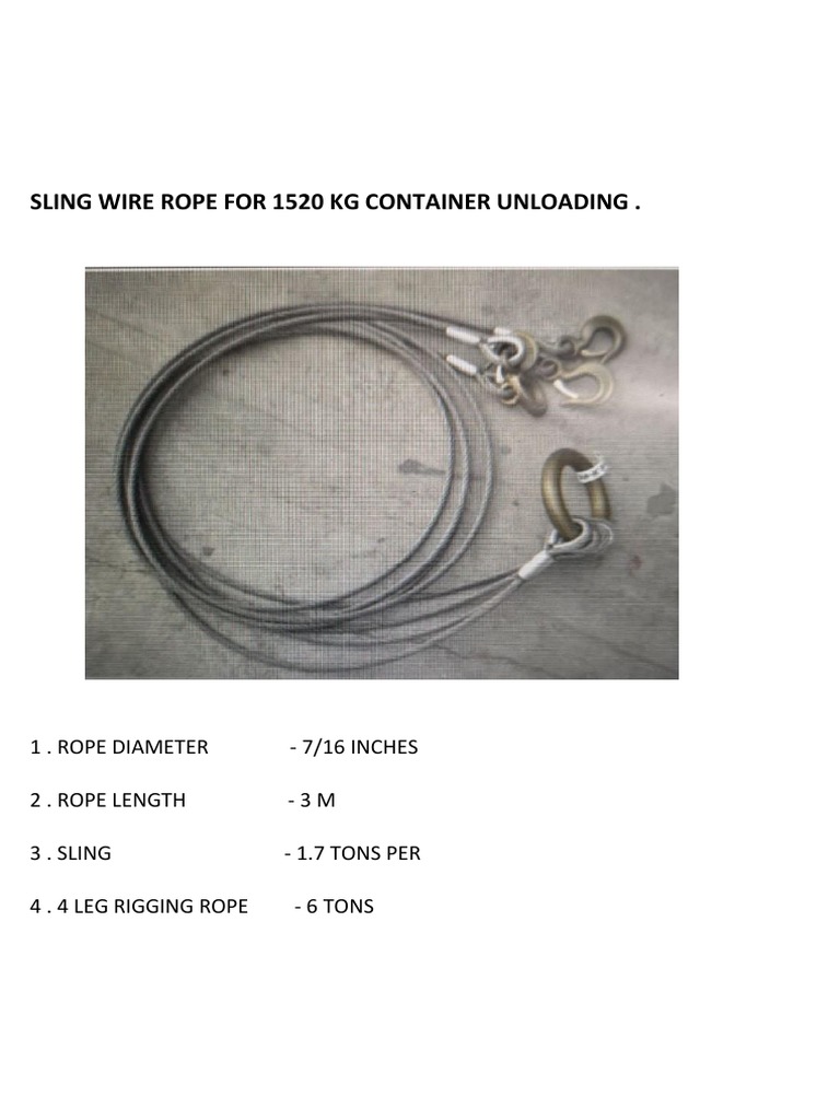 Sling Wire Rope For 1520 KG Container Unloading | PDF | Science ...