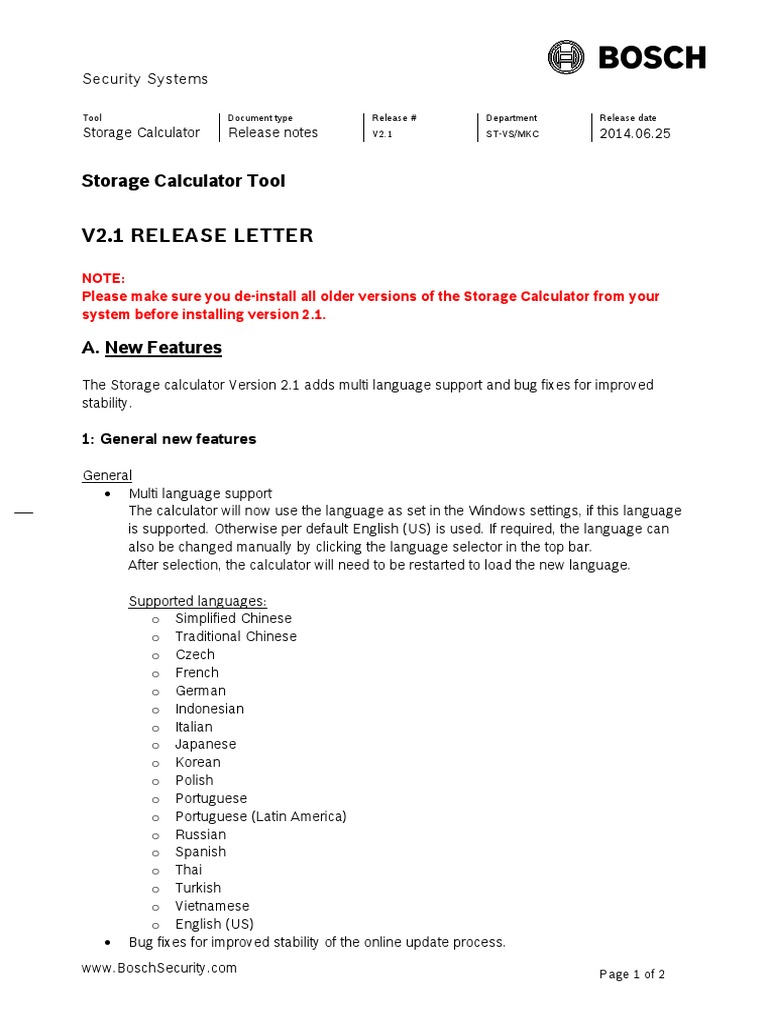 V2.1 Release Letter: Storage Calculator Tool | PDF | Communication ...