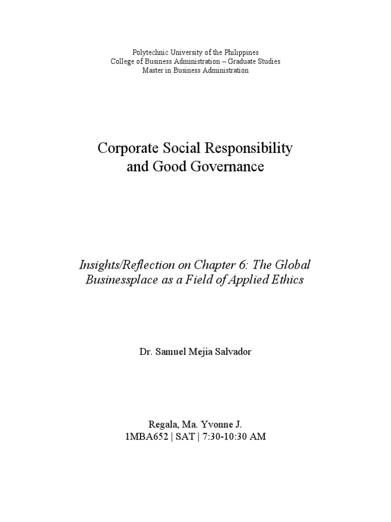 CSR Reflection On Chapter 6 | PDF | Corporate Social Responsibility ...