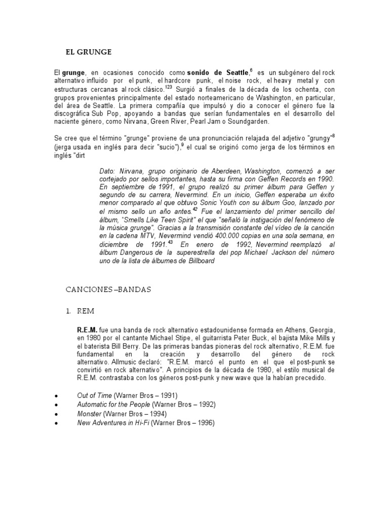 El Grunge | PDF | Grunge | La música rock