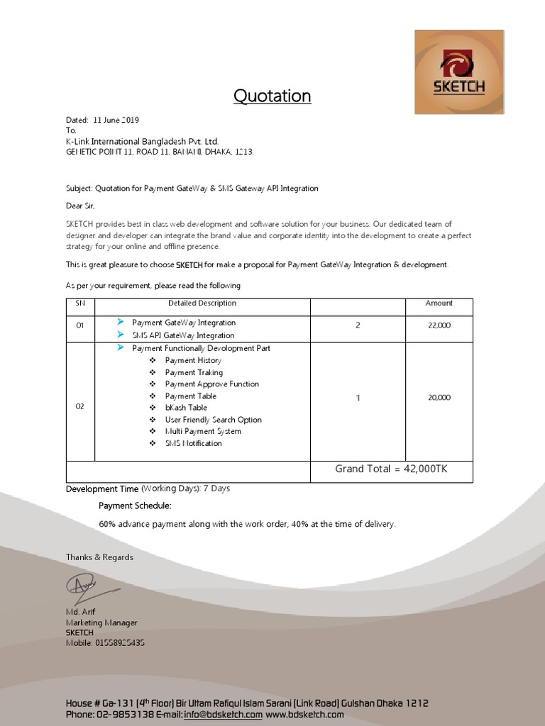 Payment Gateway Integration Quotation | PDF
