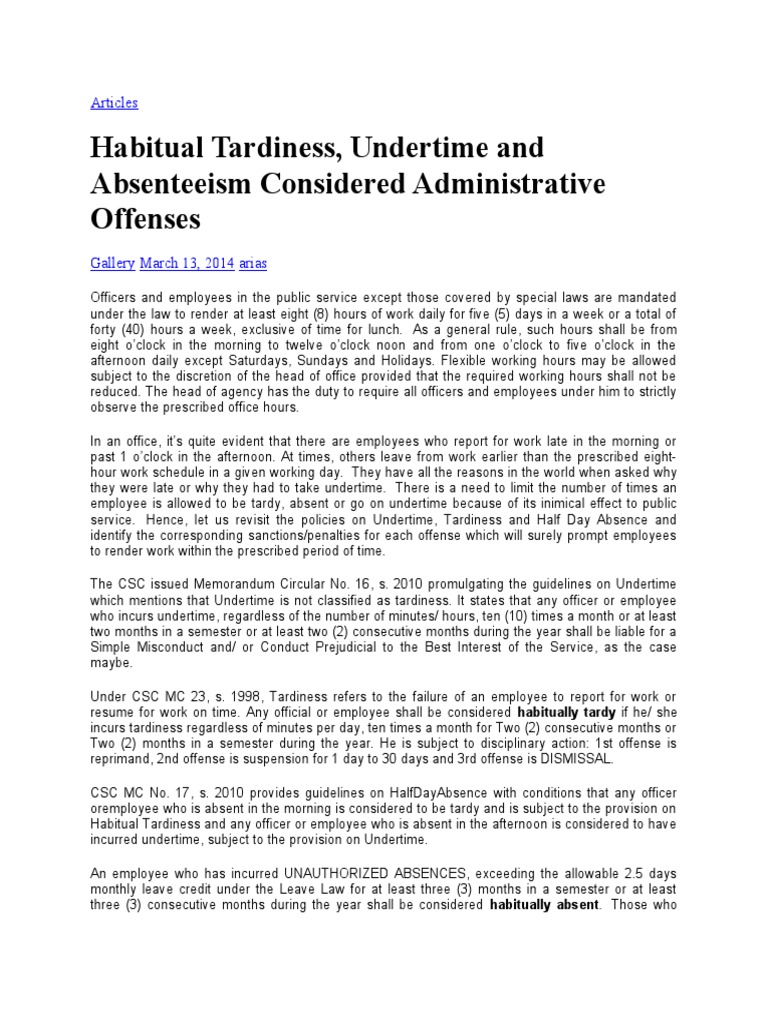 Guidelines on Establishing Policies Regarding Tardiness, Undertime ...