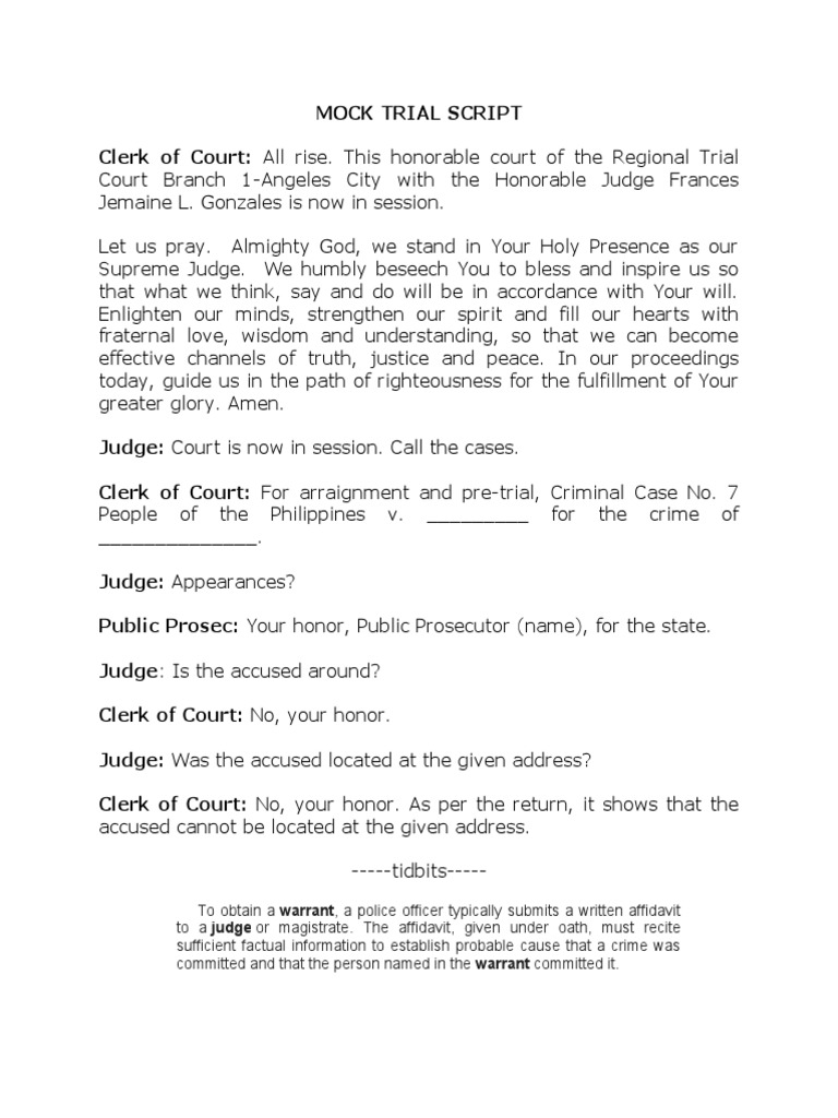 Script For Action | PDF | Plea | Arraignment