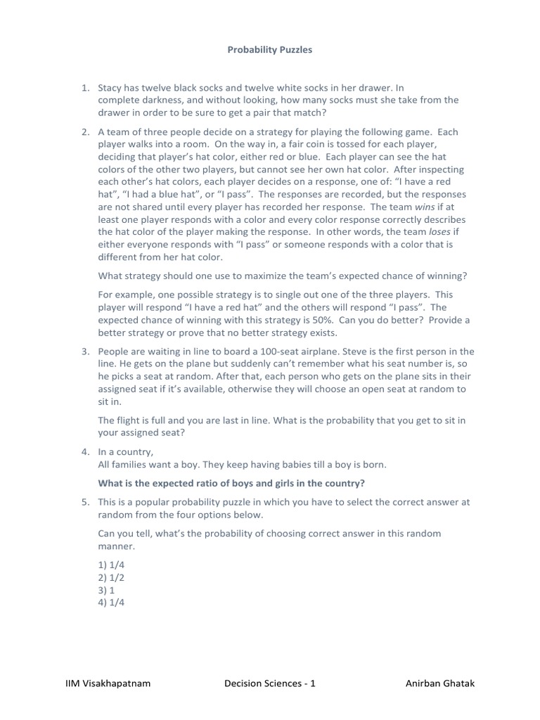 Probability Puzzles: Solving Challenging Probability Problems Through ...