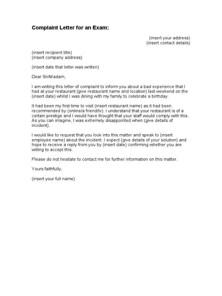 Complaint Letter For An Exam | PDF