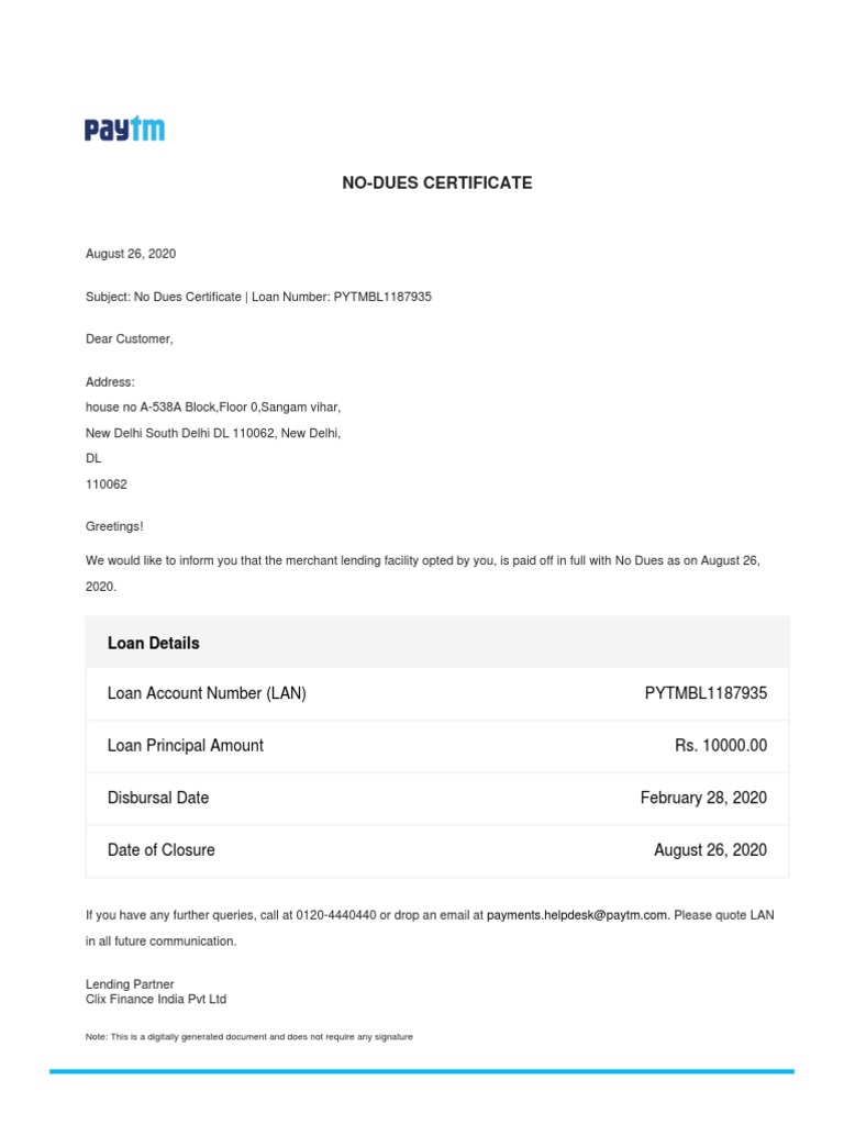 No Due Certificate PDF | PDF