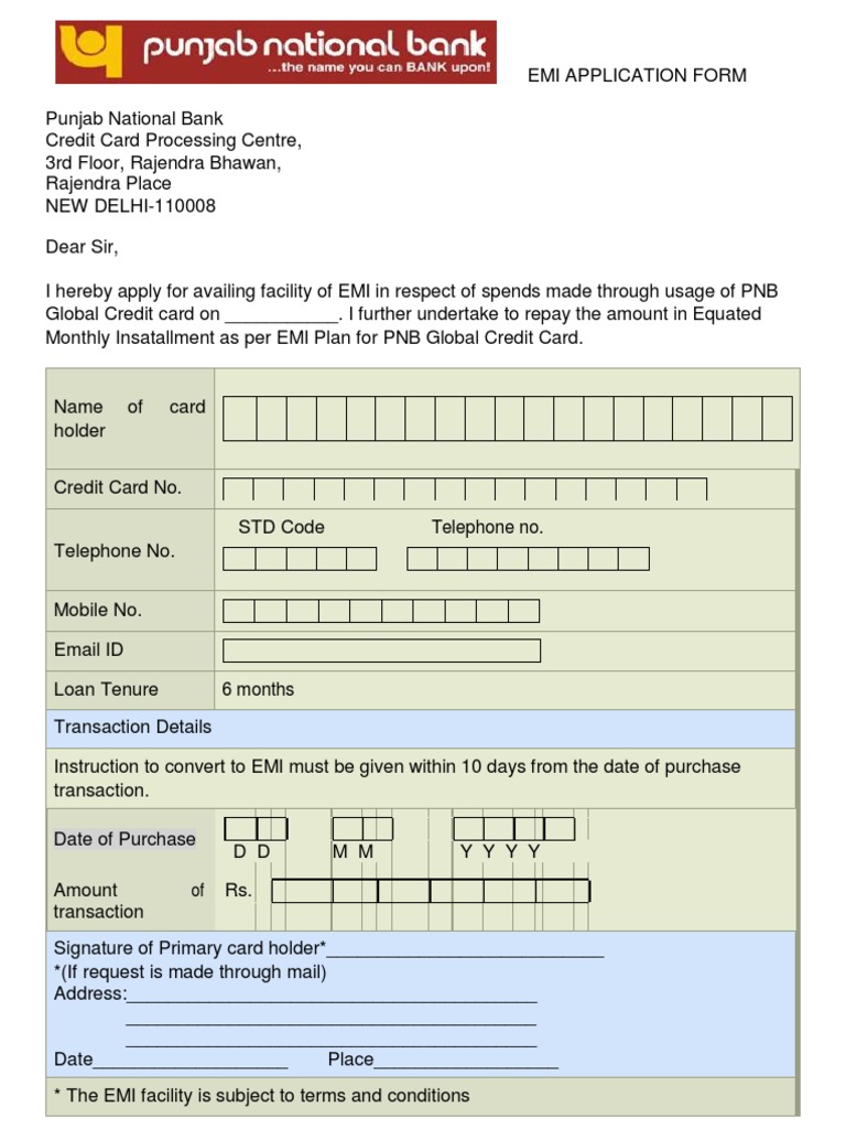EMI APPLICATION FORM New PDF | PDF | Credit Card | Financial Transaction