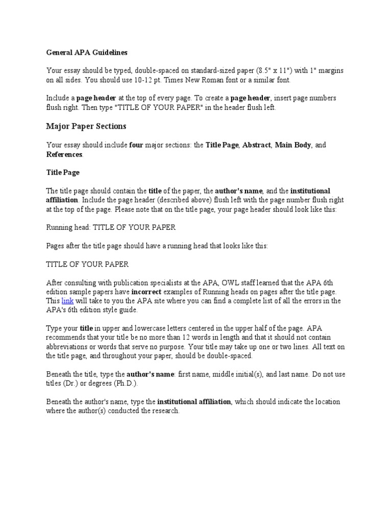 Major Paper Sections: General APA Guidelines | PDF | Apa Style ...