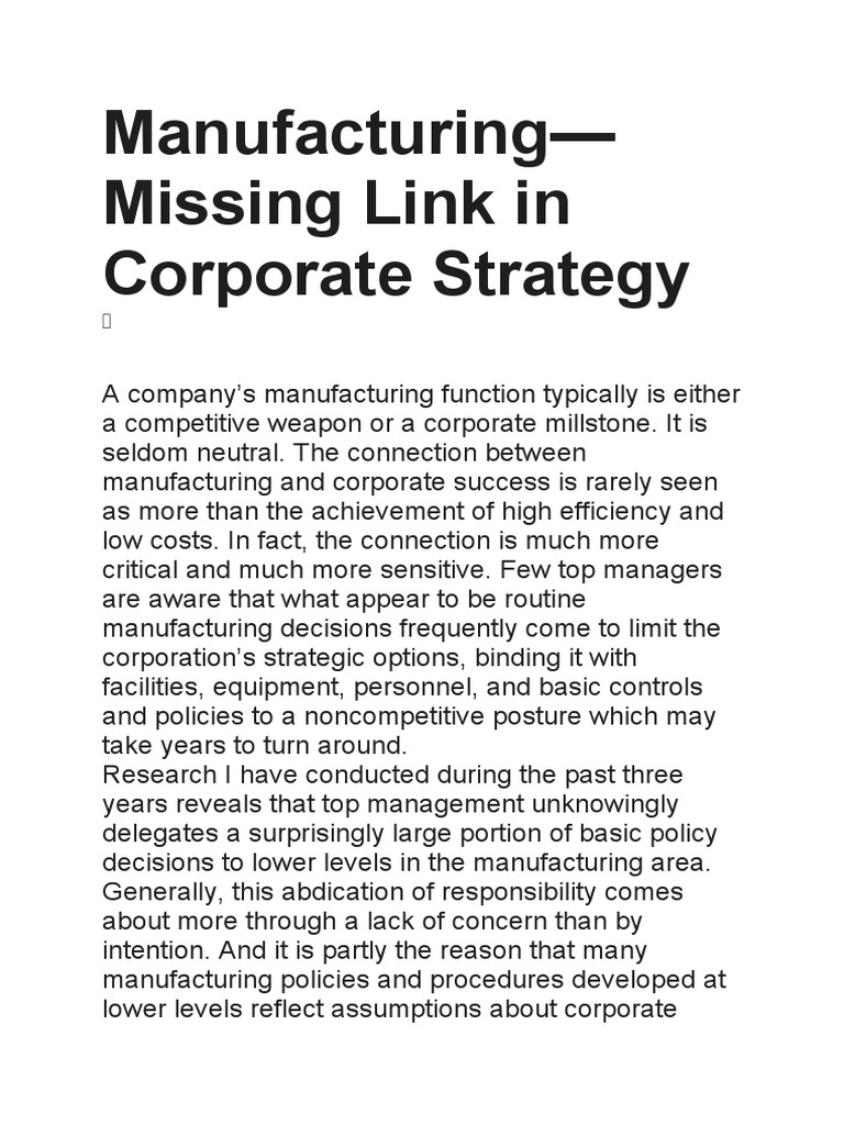 Manufacturing-Missing Link in Corporate Strategy | PDF | Trade Off ...