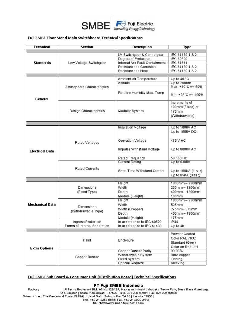 LV Switchboard Technical Data Sheet | PDF | Alternating Current ...