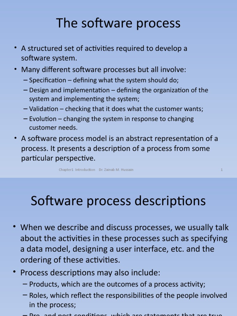 The Software Process: 1 Chapter1 Introduction Dr. Zainab M. Hussain | PDF | Agile Software ...