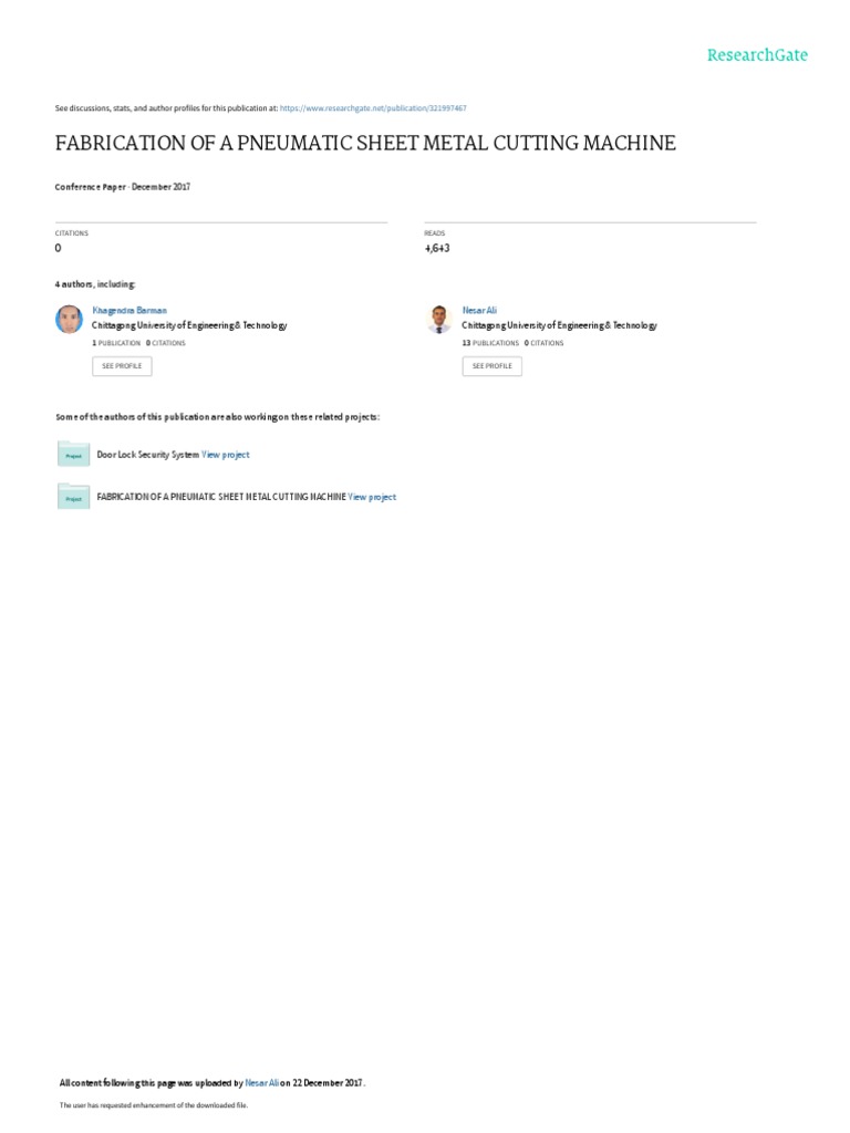 Fabrication of A Pneumatic Sheet Metal Cutting Machine: December 2017 ...