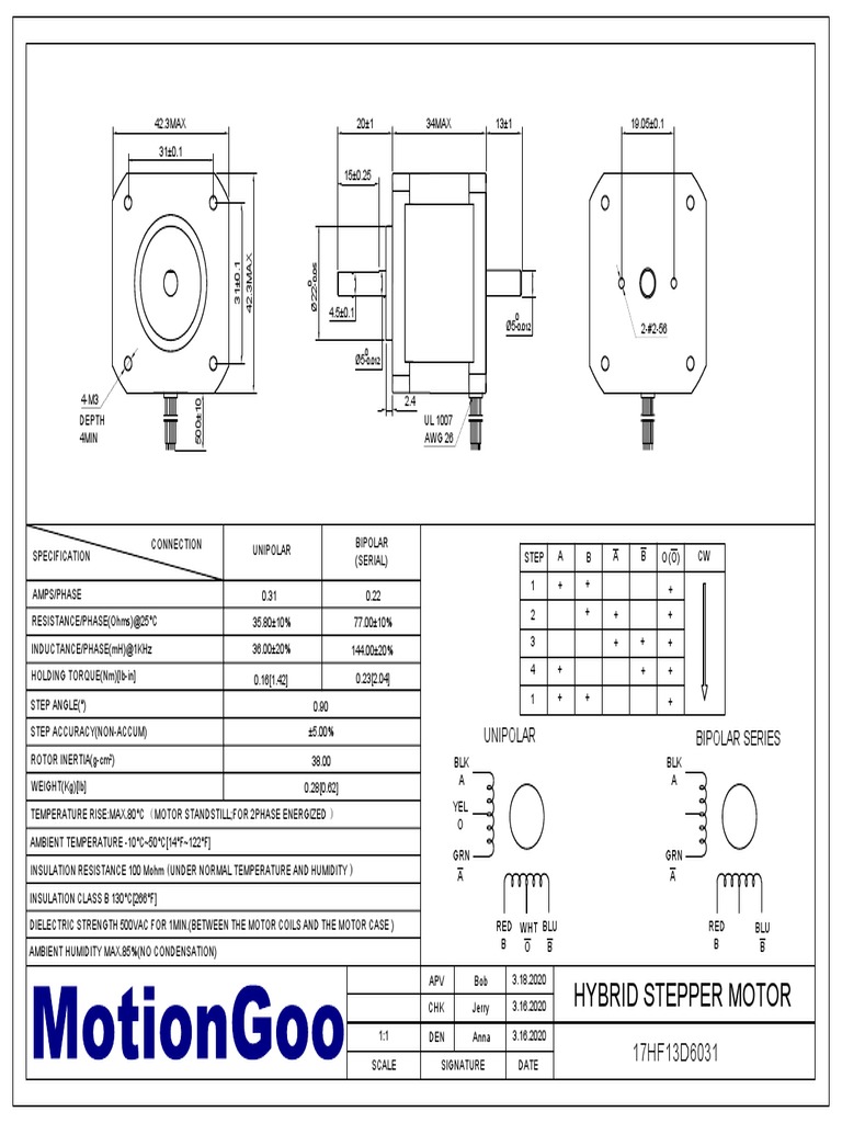 Motiongoo Stepper Motor Drawing-17HF13D6031 | PDF | Electrical ...