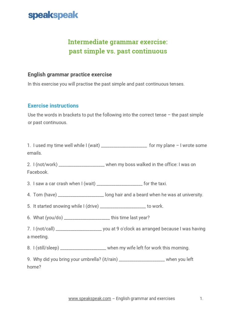 Handout Exercise Inter Past Simple Vs Past Continuous 1 PDF | PDF ...