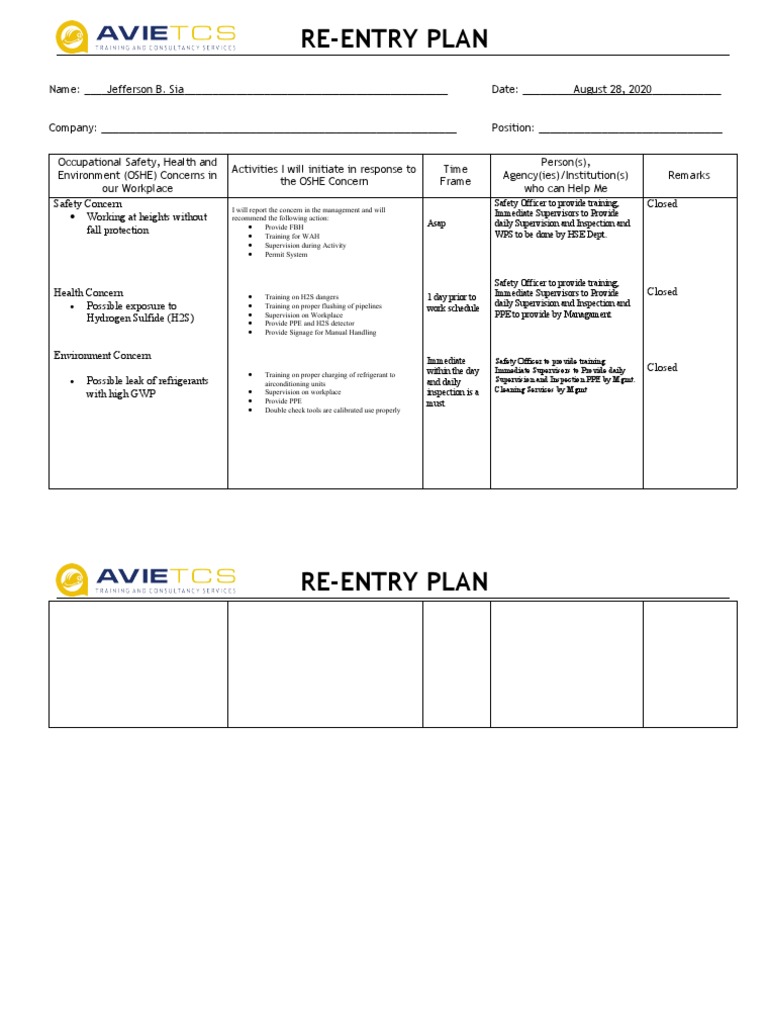 OSHE Re-Entry Action Plan | PDF | Personal Protective Equipment ...