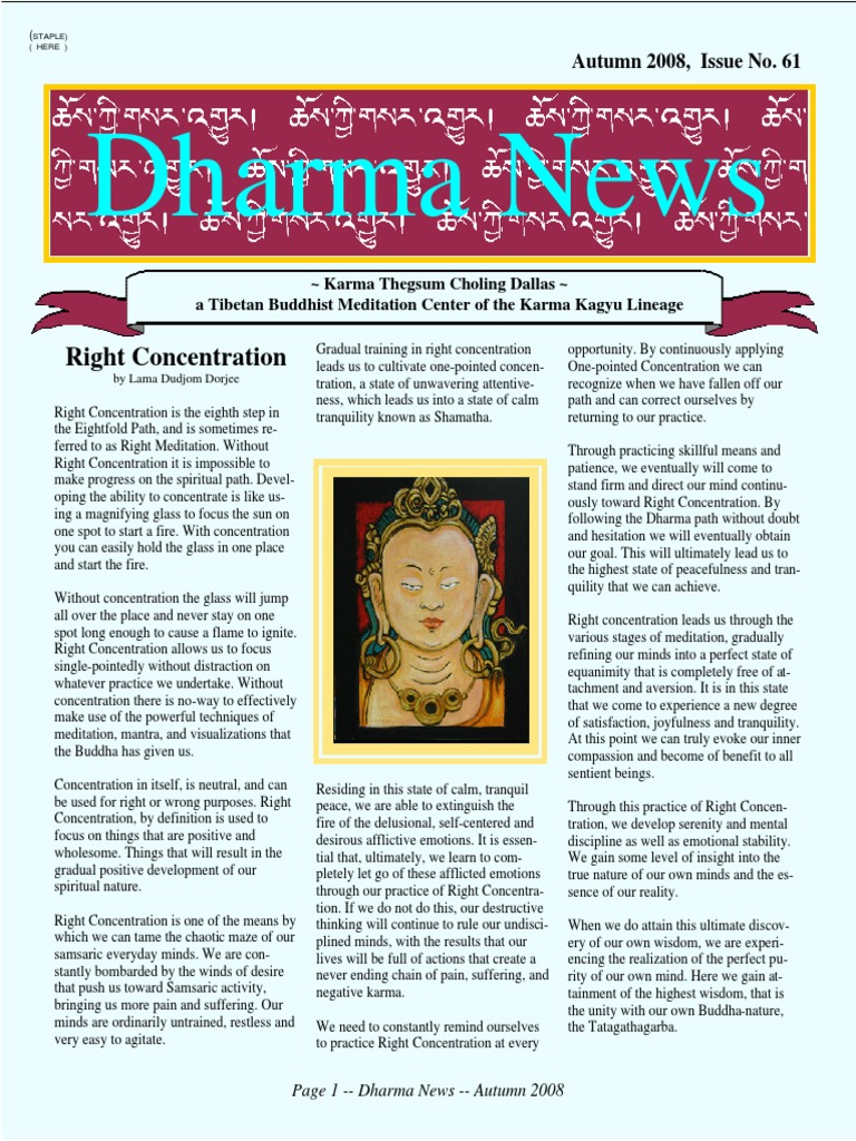 Dharma News: Right Concentration | PDF | Tibetan Buddhism | Mahayana
