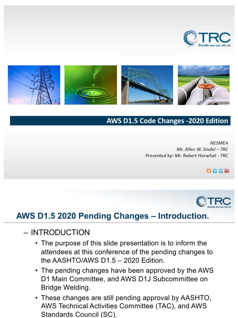 AWS D1.5 Code Changes - 2020 Edition: Nesmea Mr. Allen W. Sindel - TRC ...