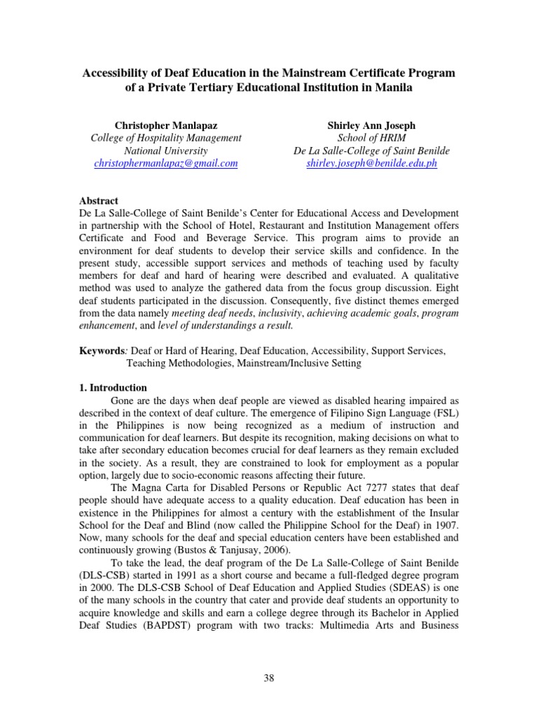 Accessibility of Deaf Education in The Mainstream Certificate Program ...
