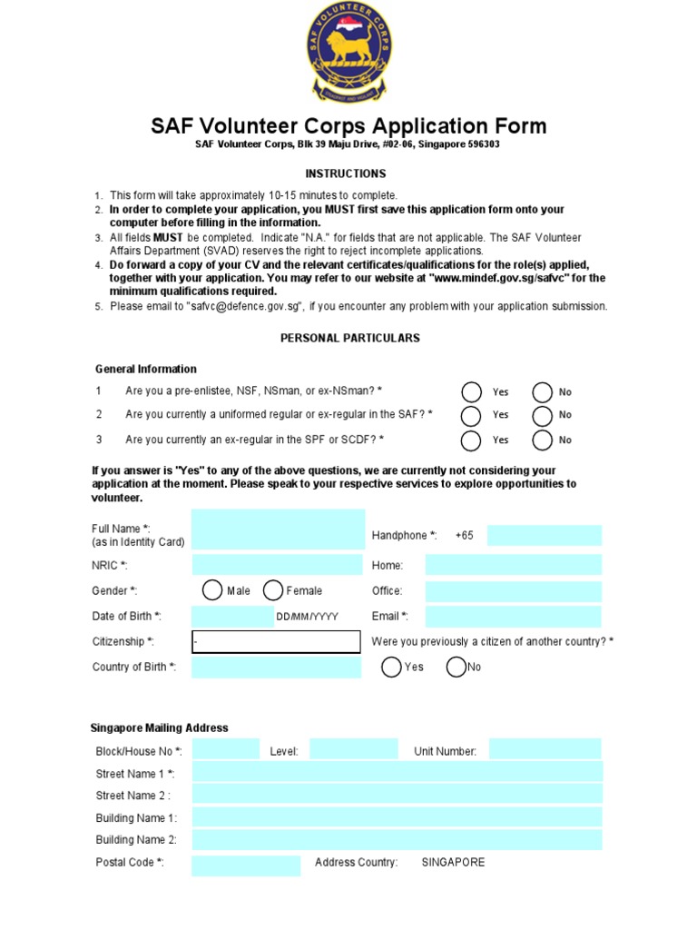 SAF Volunteer Corps Application Form | PDF | Social Institutions ...
